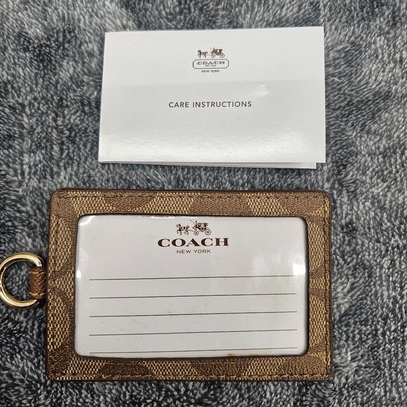 Coach | Bags | Coach Id Lanyard Luggage Tag Signature Coated Canvas Leather Khaki Saddle 63274 ...